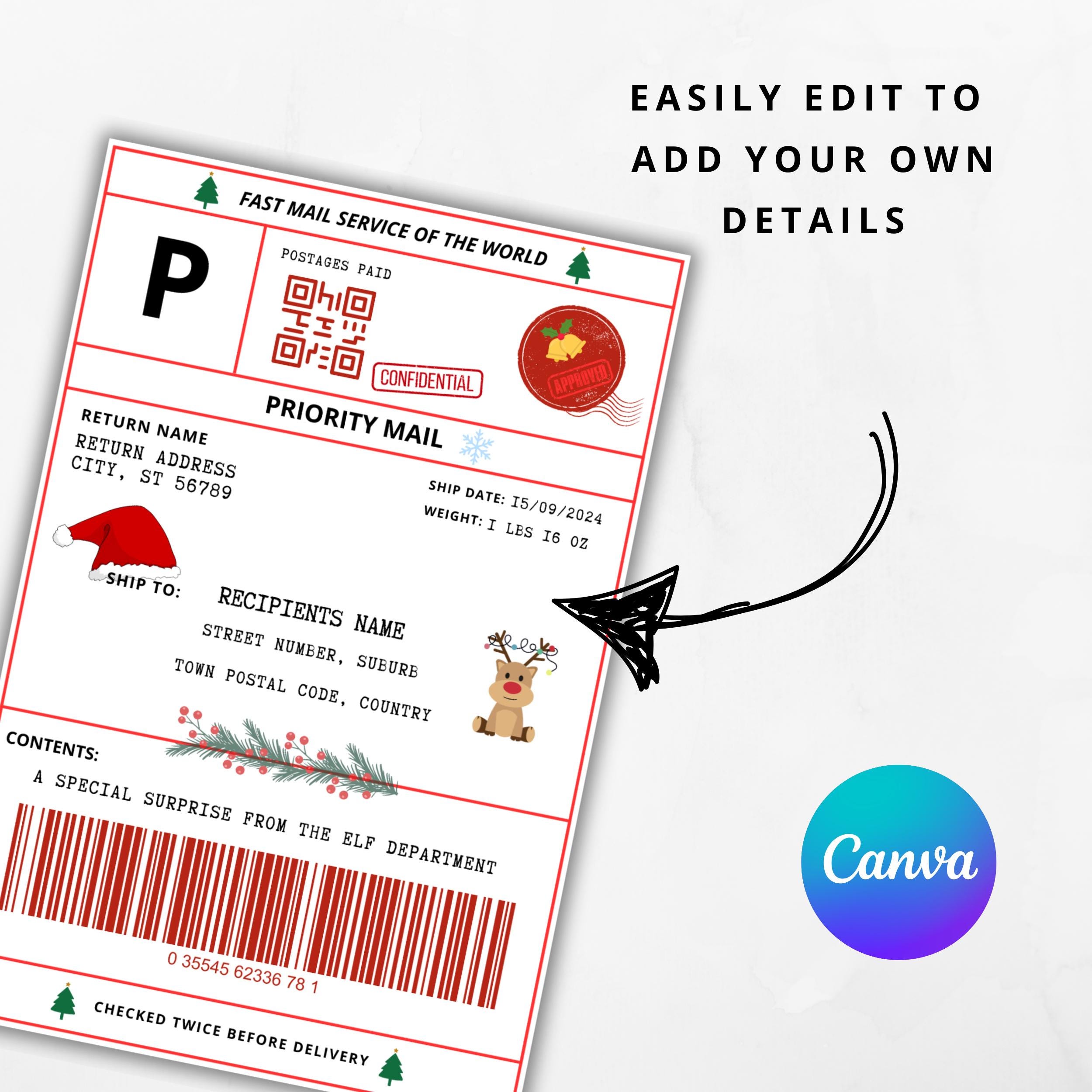 Editable Christmas Shipping Label Template, Editable Personalized Mail ...