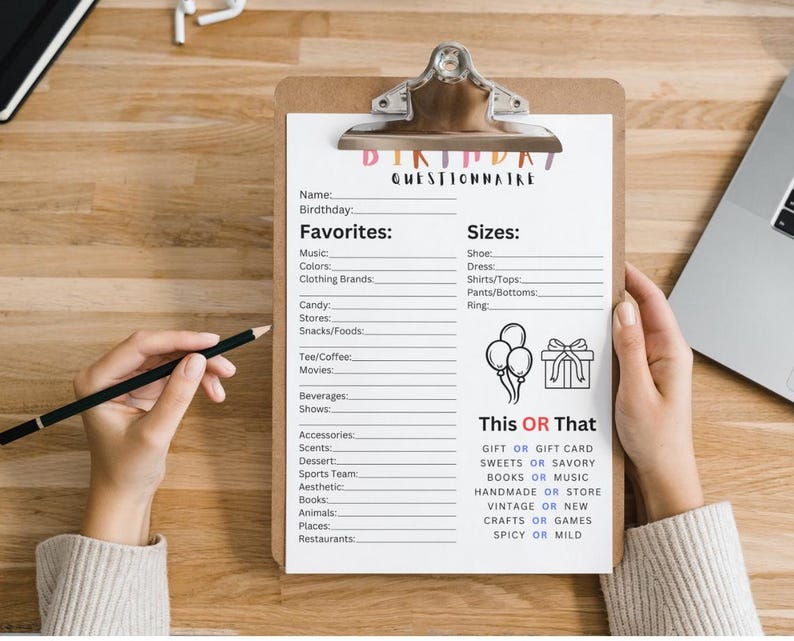 Work Birthday Questionnaire, Gift Questionnaire, Getting to Know You ...