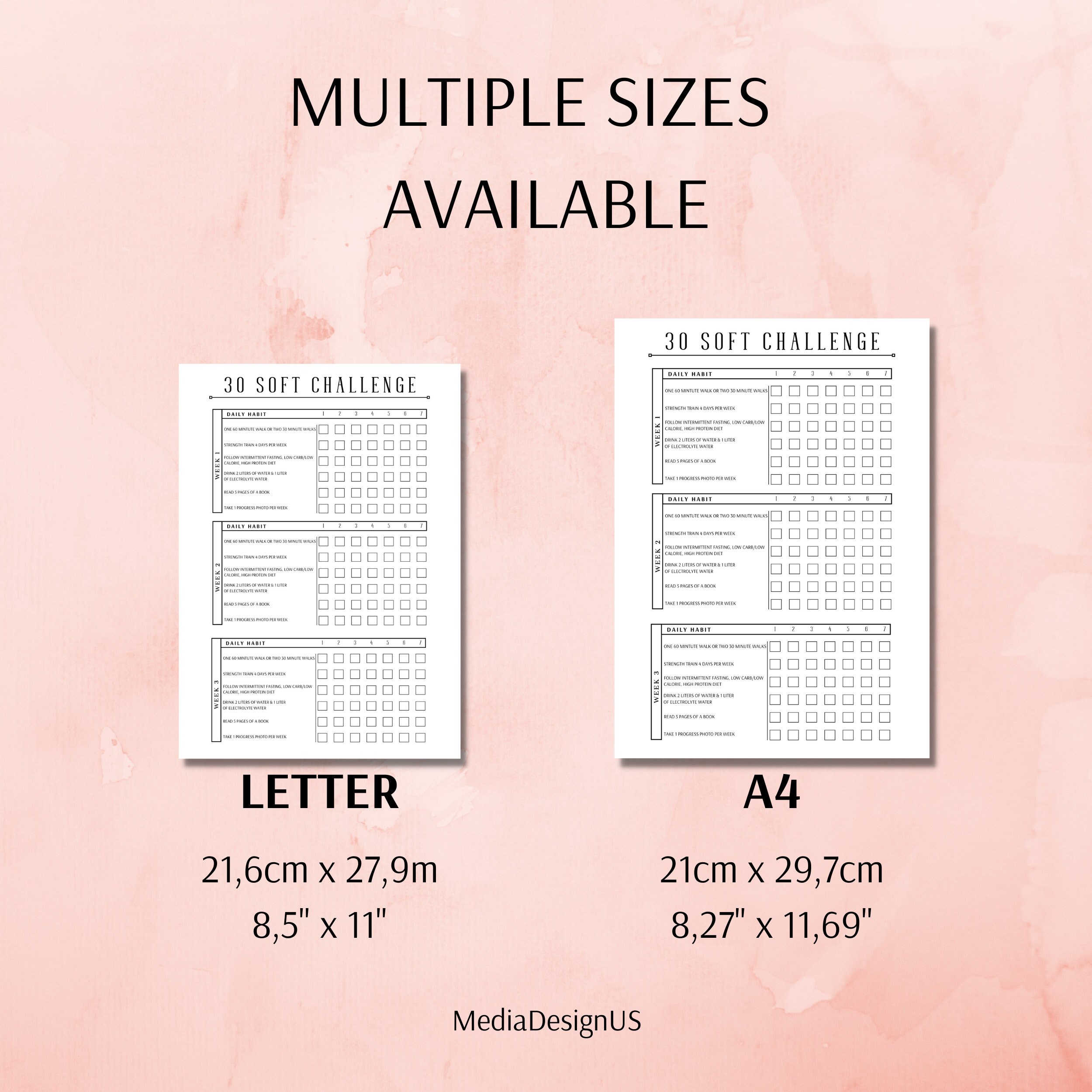 30 SOFT Challenge Tracker, Day Challenge Printable, Weight Loss ...