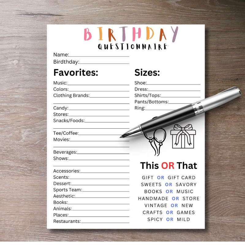 Work Birthday Questionnaire - Etsy