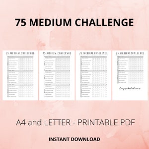 75 Medium Challenge Tracker, Day Challenge Printable, Weight Loss ...