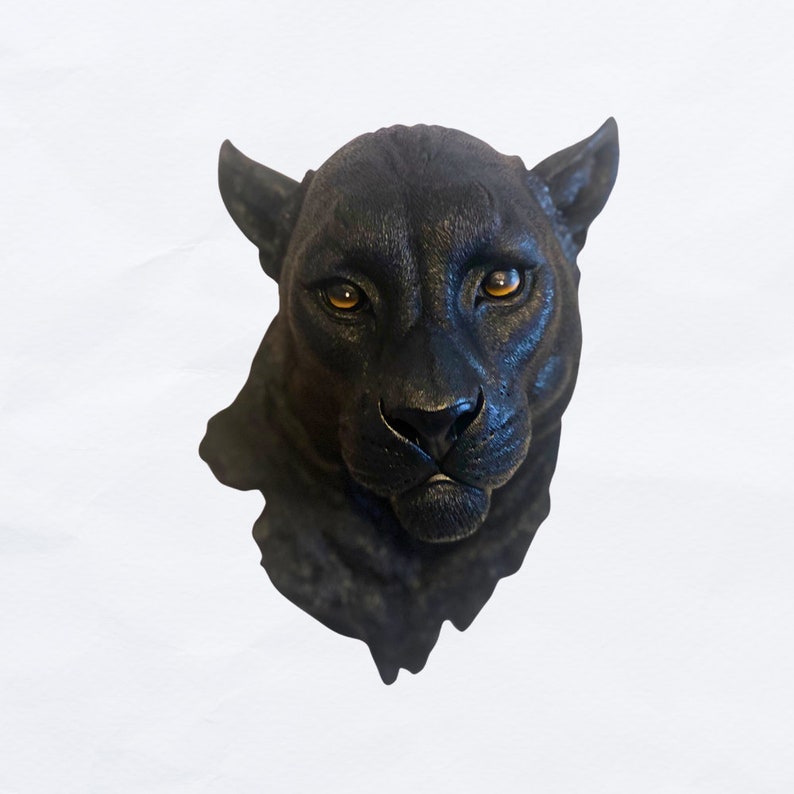 Faux Taxidermy Black Puma Head Wall Decor - Etsy