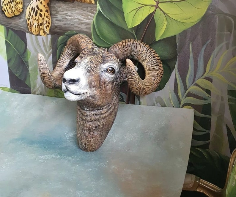 Realistic Huge Ram's Animal Head, Wall Decor Statue, Ram Head Wall ...