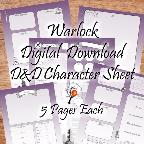 D&d 5e Character Sheet Warlock - Etsy