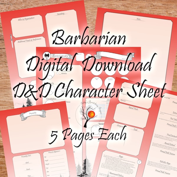D&d 5e Barbarian Character Sheet - Etsy