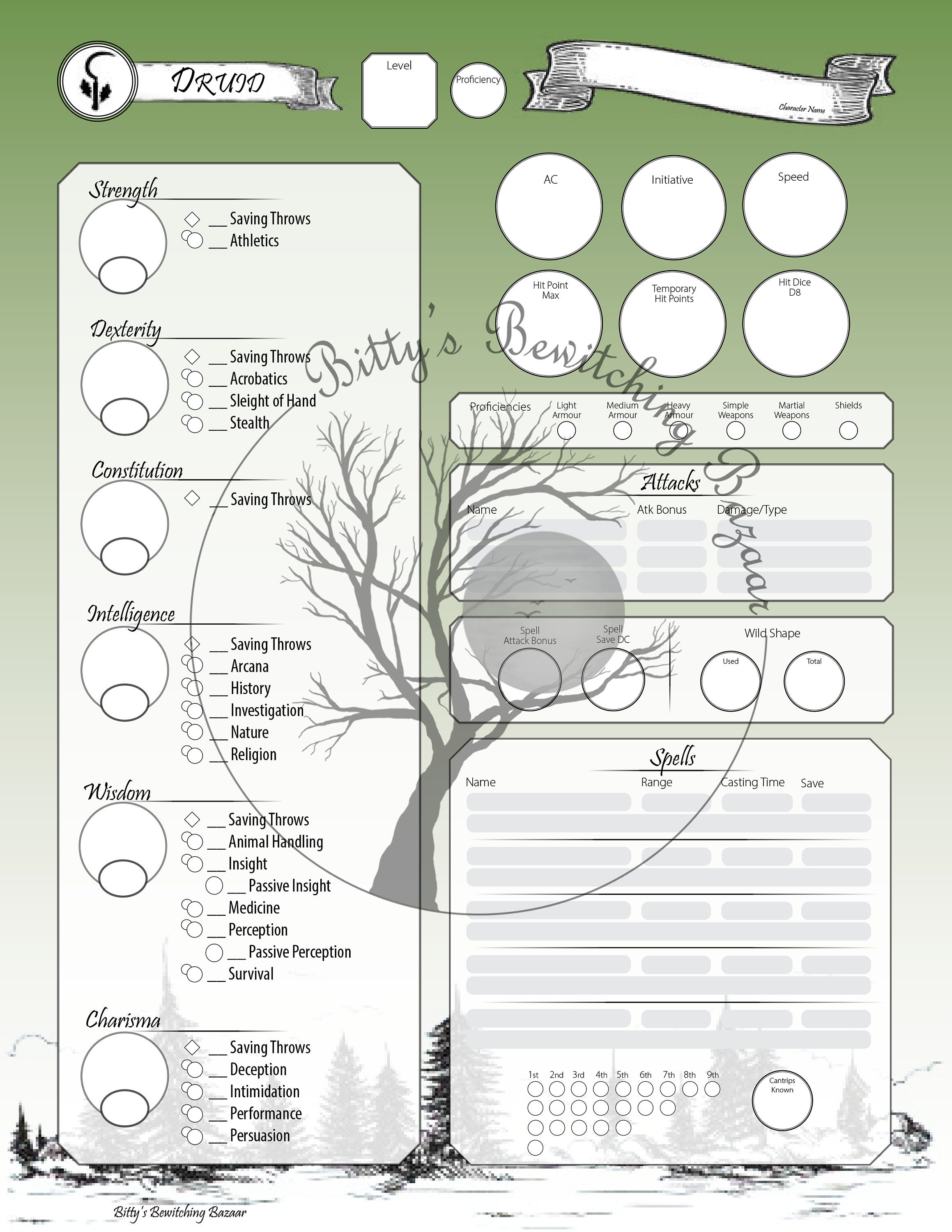 Druid D&D 5e Character Sheet 5 Pages PDF Digital Download - Etsy