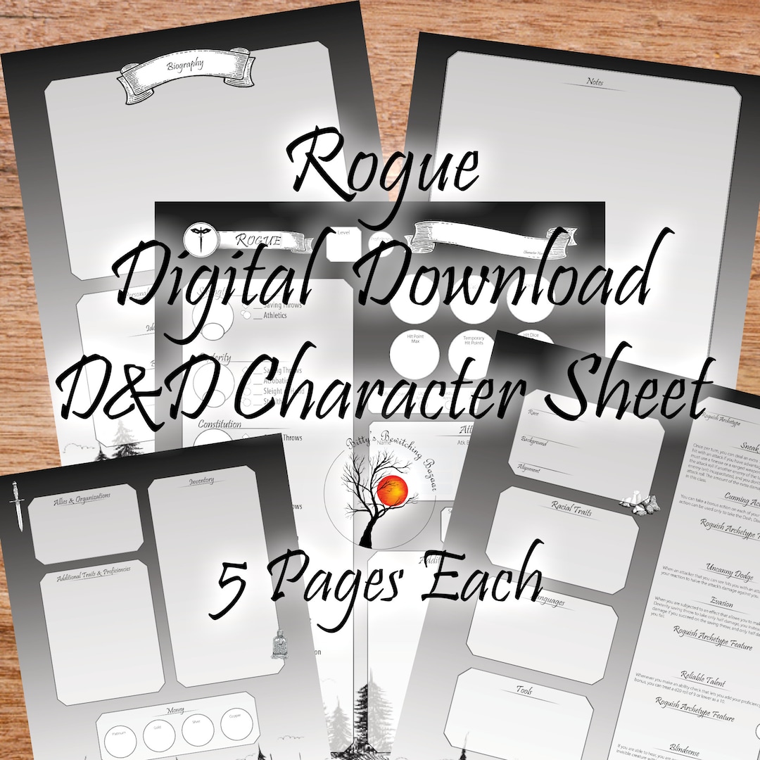 Rogue D&D 5e Character Sheet 5 Pages PDF Digital Download - Etsy Australia