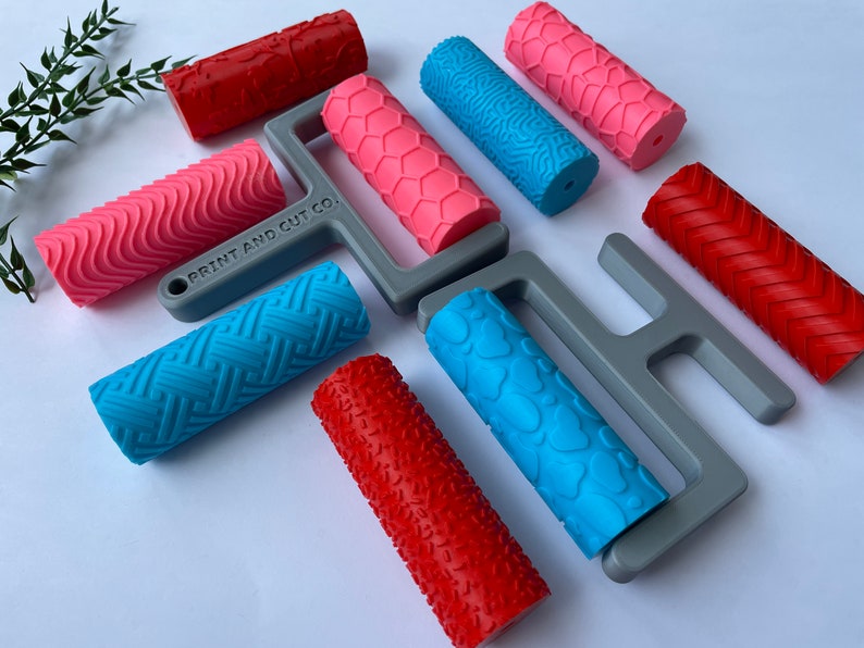 3D Print Clay Texture Roller Stamp, Floral Leaves Rattan Patterns STL ...
