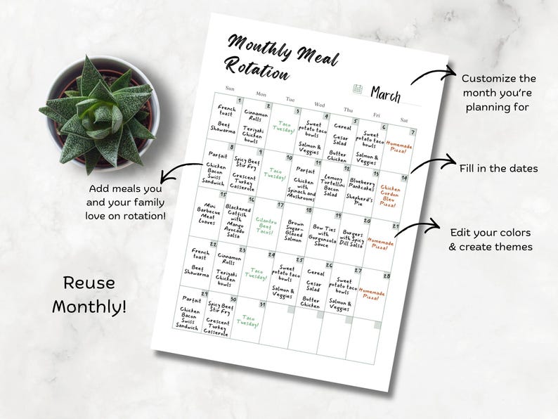 Monthly Meal Rotation Planner | 30 Day Dinner Plan (digital Download ...