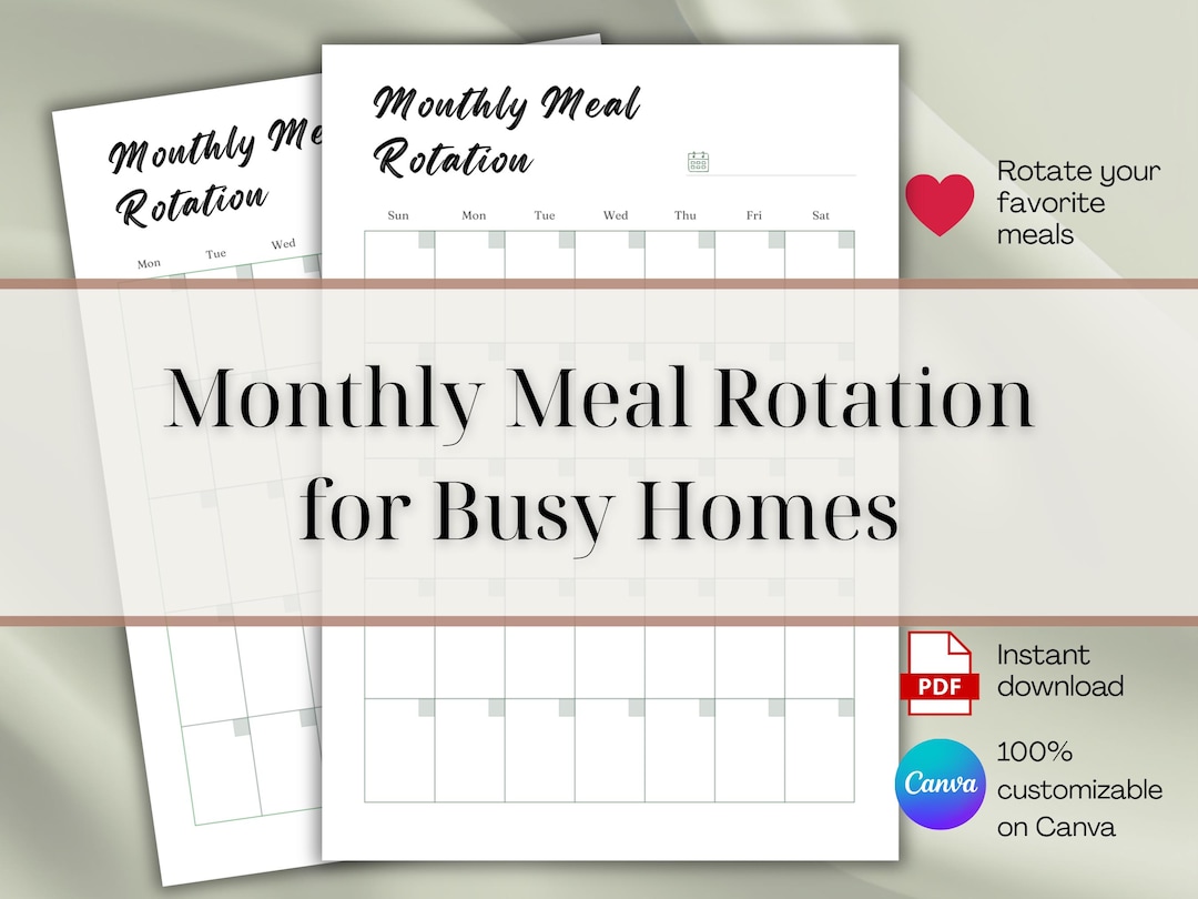 Monthly Meal Rotation Planner | 30 Day Dinner Plan (digital Download ...