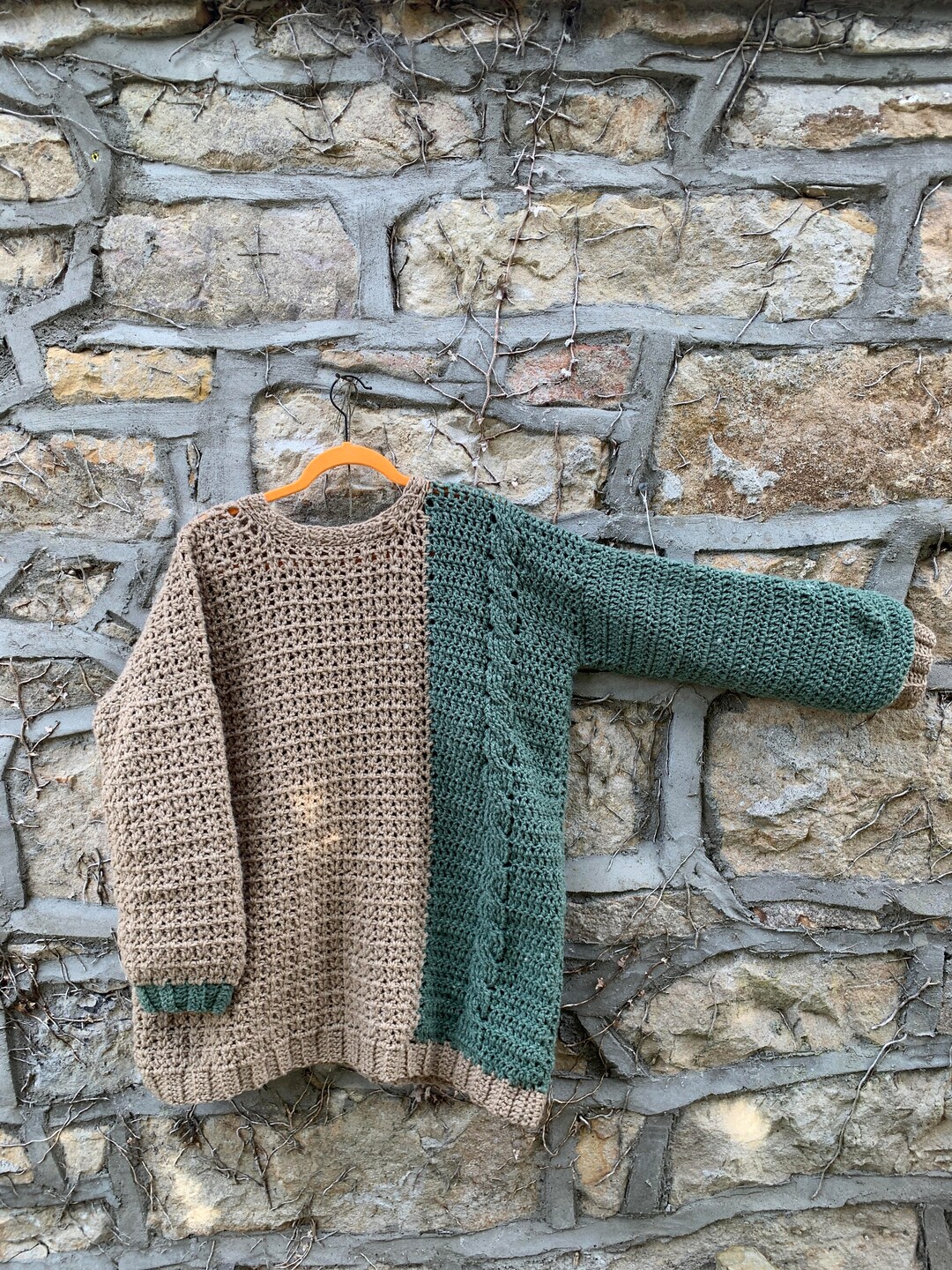 Oversized Colorblock Crochet Cable Sweater Pattern Digital Download ...