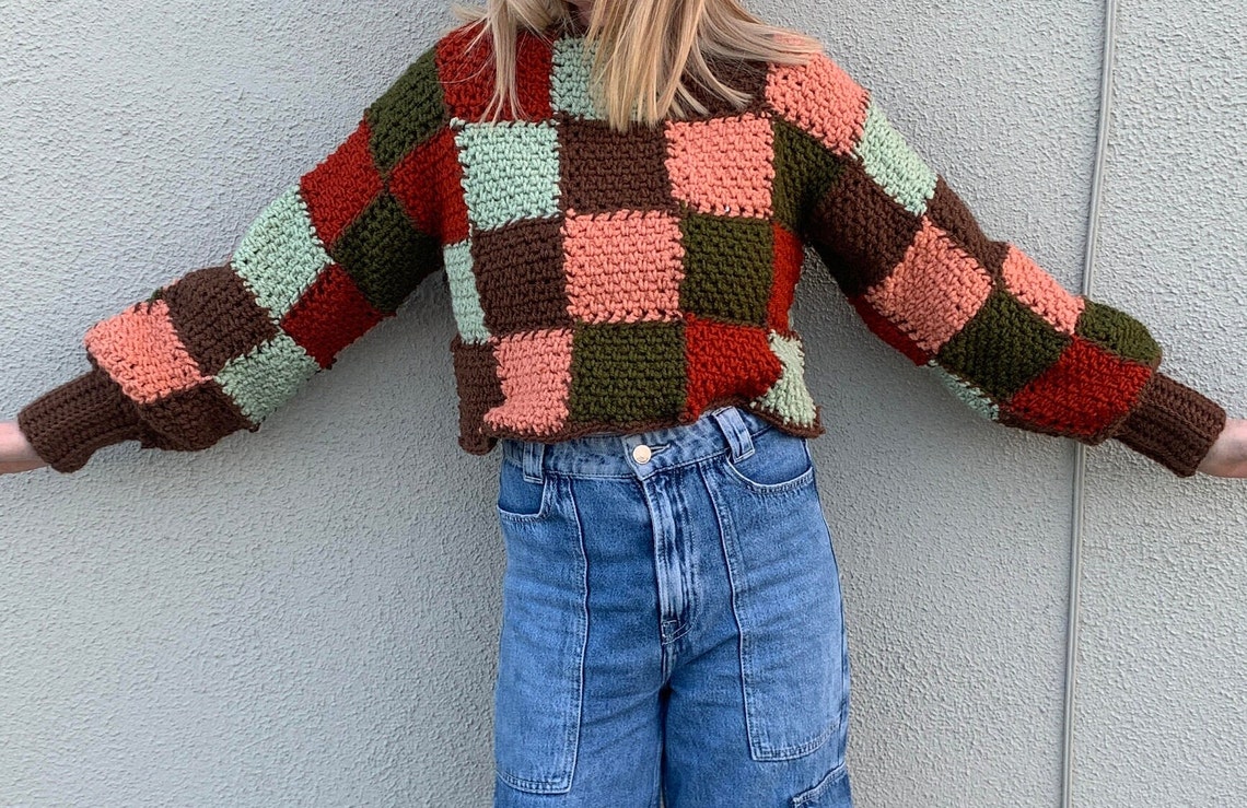 Easy Crochet Sweater Pattern: Short Patchwork Pullover (PDF Pattern) - Etsy