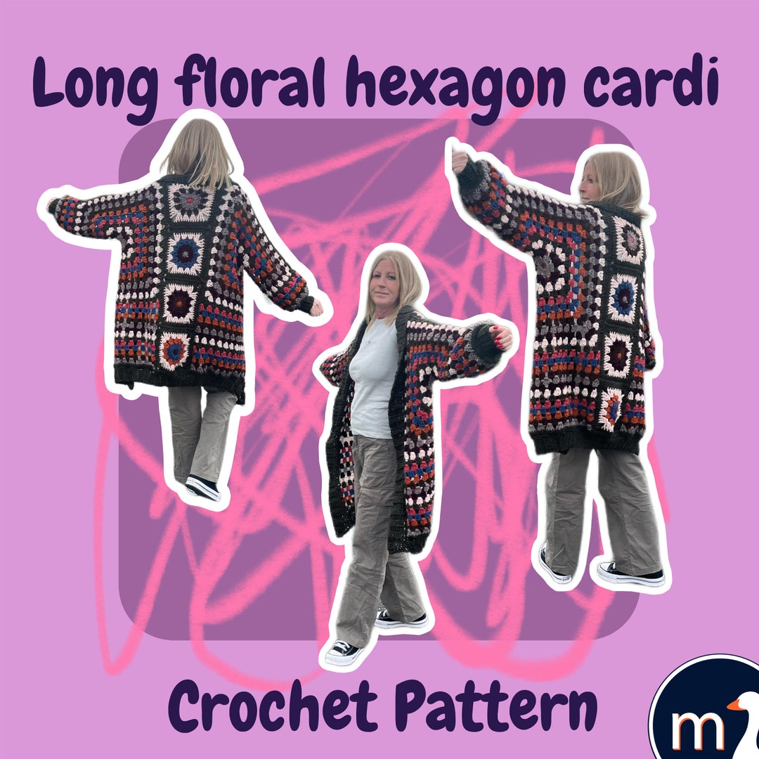 Long Floral Hexagon Cardigan Crochet Pattern PDF Unisex Hexi Cardi ...