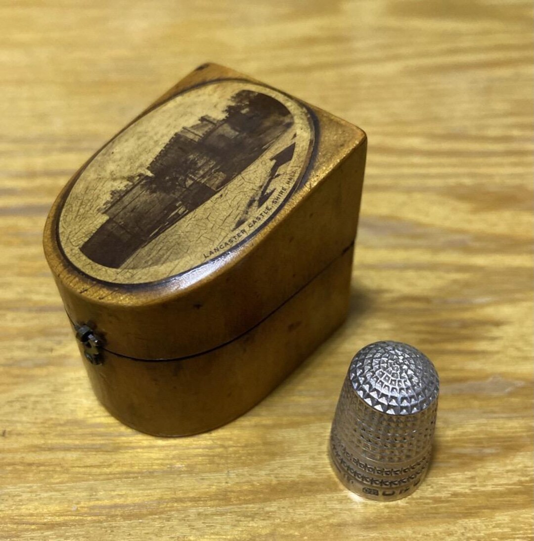 Wooden Mauchline Ware Sewing Thimble Box Treen Charles Horner Silver ...