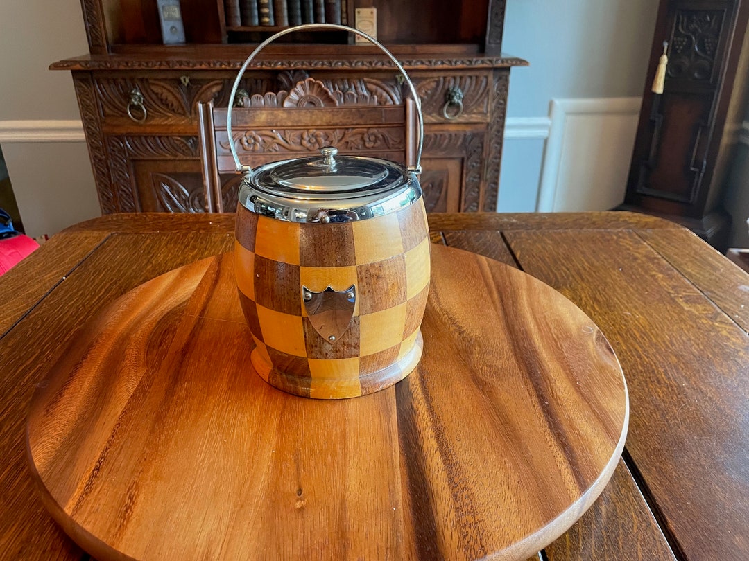 Vintage Wood Checkered Biscuit Barrel - Etsy