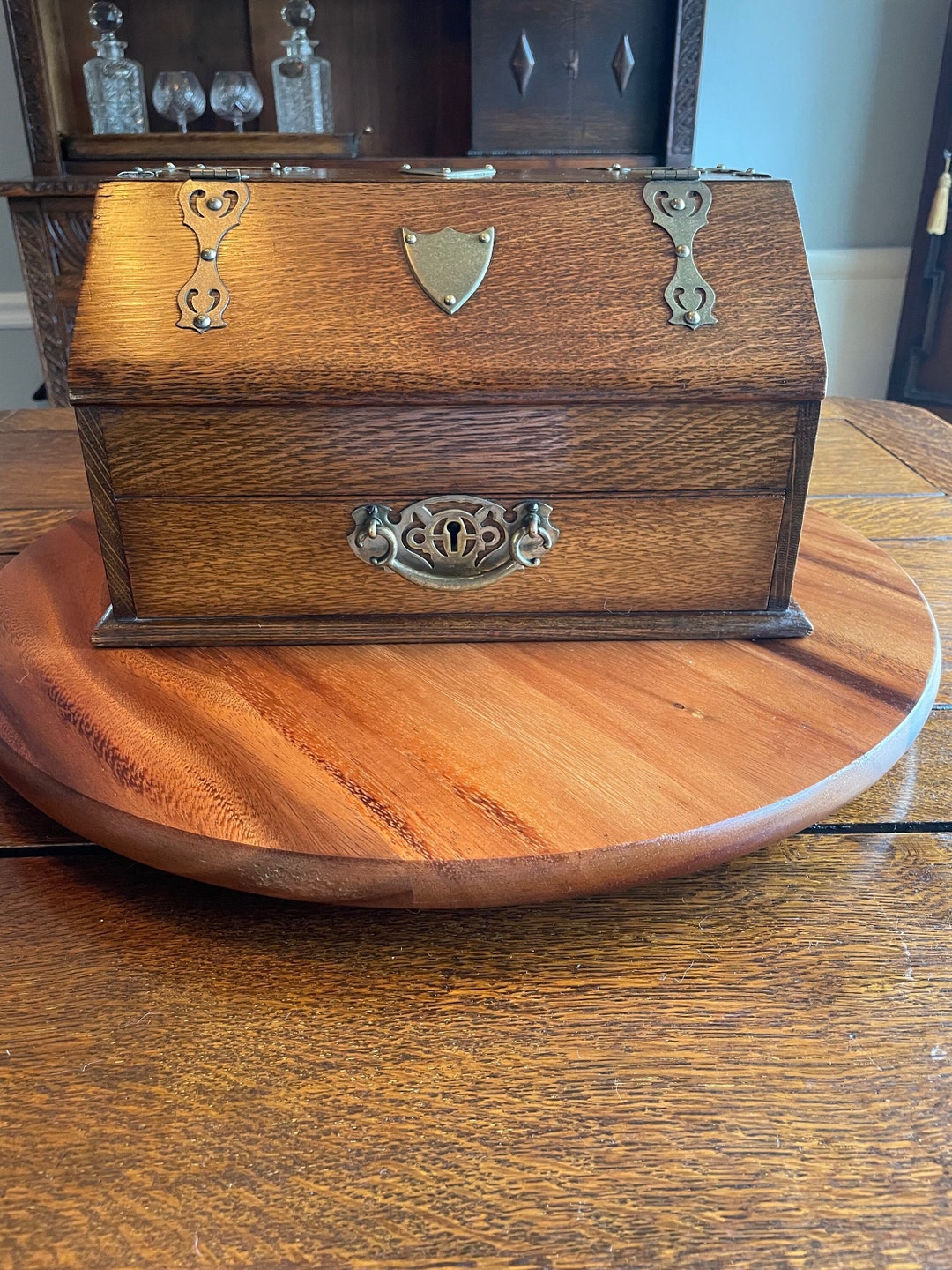 Antique Oak Smokers Box With Gothic Style Metal Decoration - Etsy