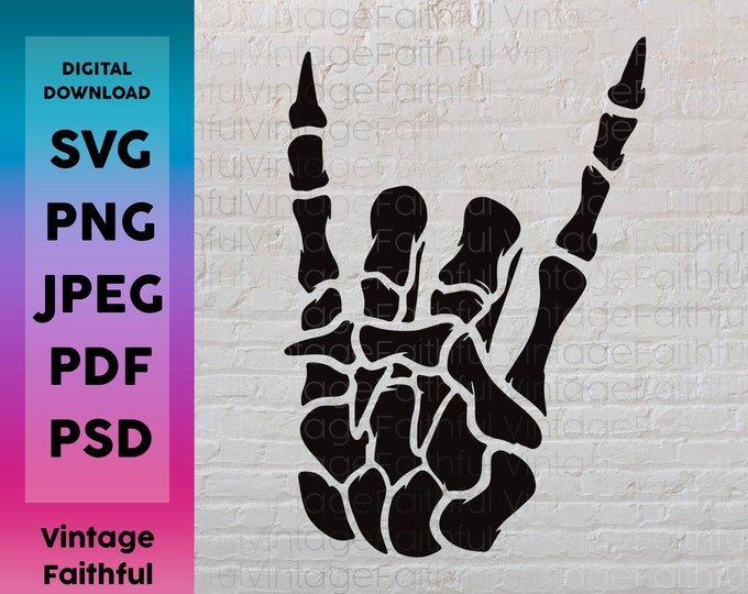 Rock on Skeleton Hands With Skull Vinyl Decal Sticker Devil - Etsy