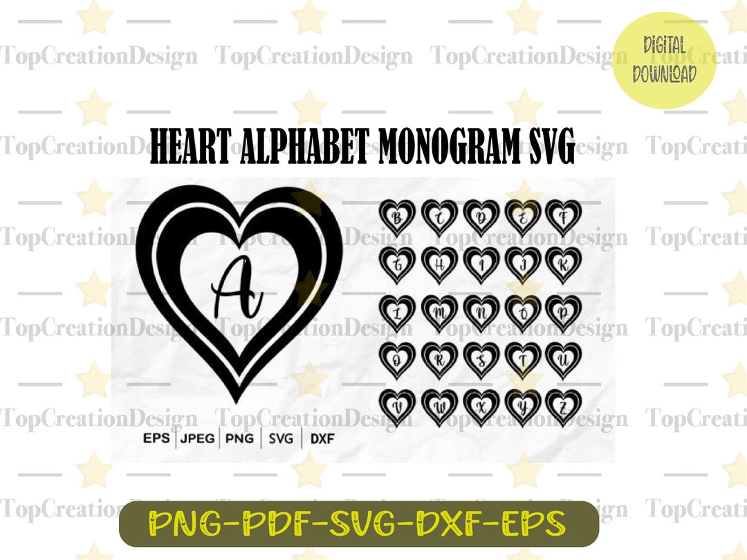 Heart Letters SVG Files Set 26 Cut Files-heart Monogram Letters A-Z ...