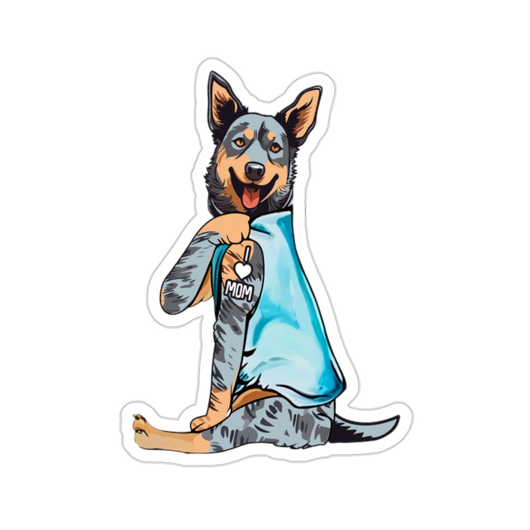 Australian Heeler Sticker, I Love Mom, Australian Heeler Dog Lover ...