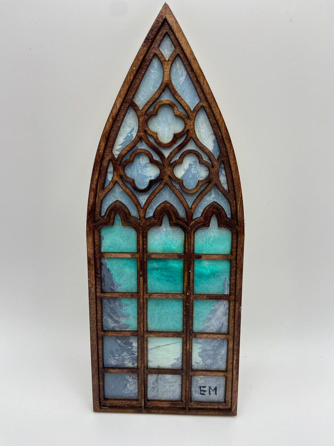 Dollhouse; Book Nook; Cathedral Window; Miniature Hand Painted Winter Scene Gothic Cathedral ...