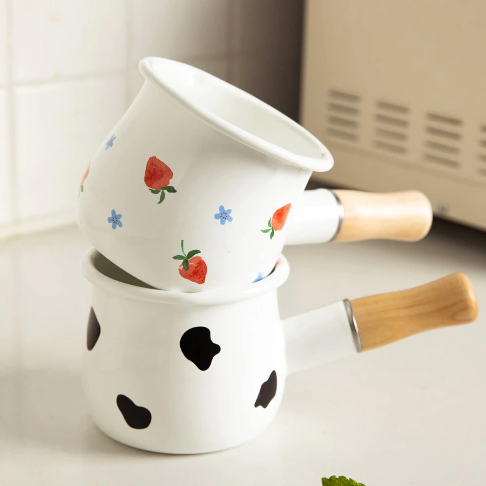 500ml Enamel Milk Pot With Wooden Handle Gas Stove Induction - Etsy