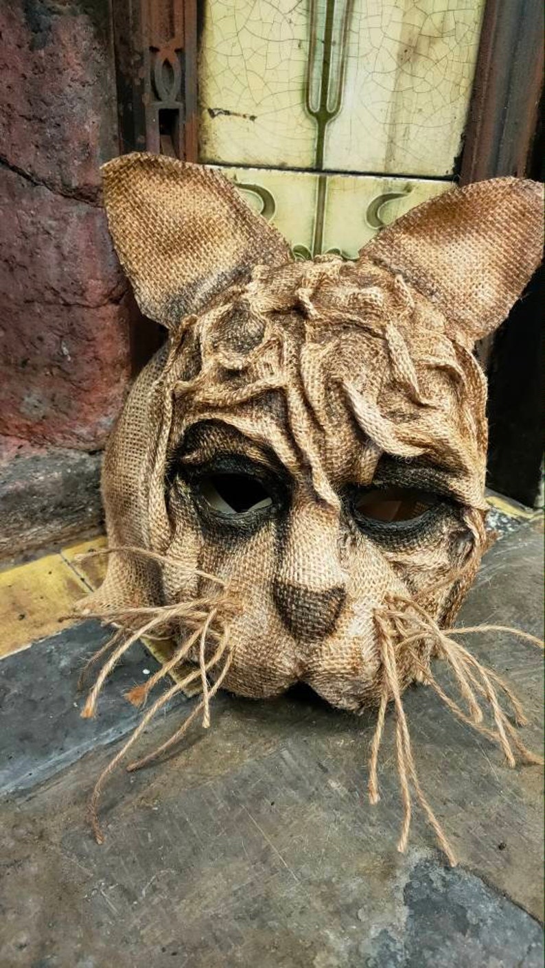 Creepy Scary Cult Occult Burlap Cat Mask - Adult Halloween, Wicker Man ...