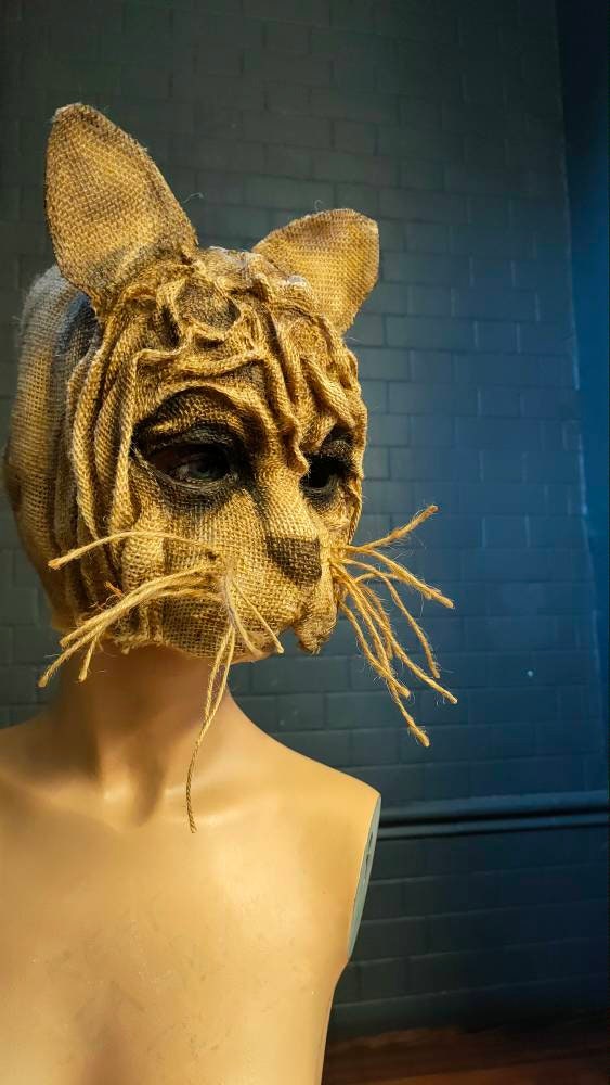 Creepy Scary Cult Occult Burlap Cat Mask - Adult Halloween, Wicker Man ...