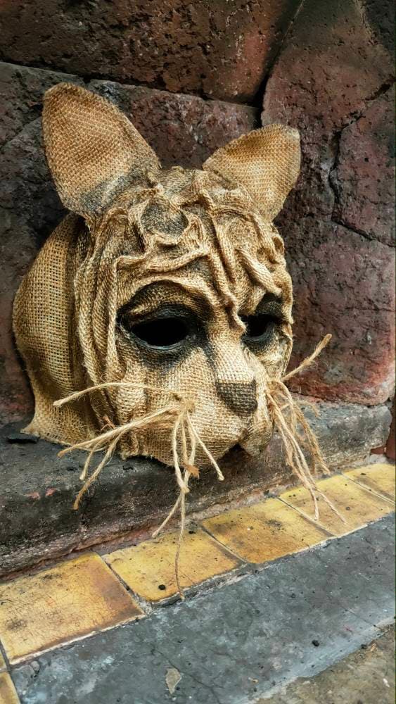 Creepy Scary Cult Occult Burlap Cat Mask - Adult Halloween, Wicker Man ...