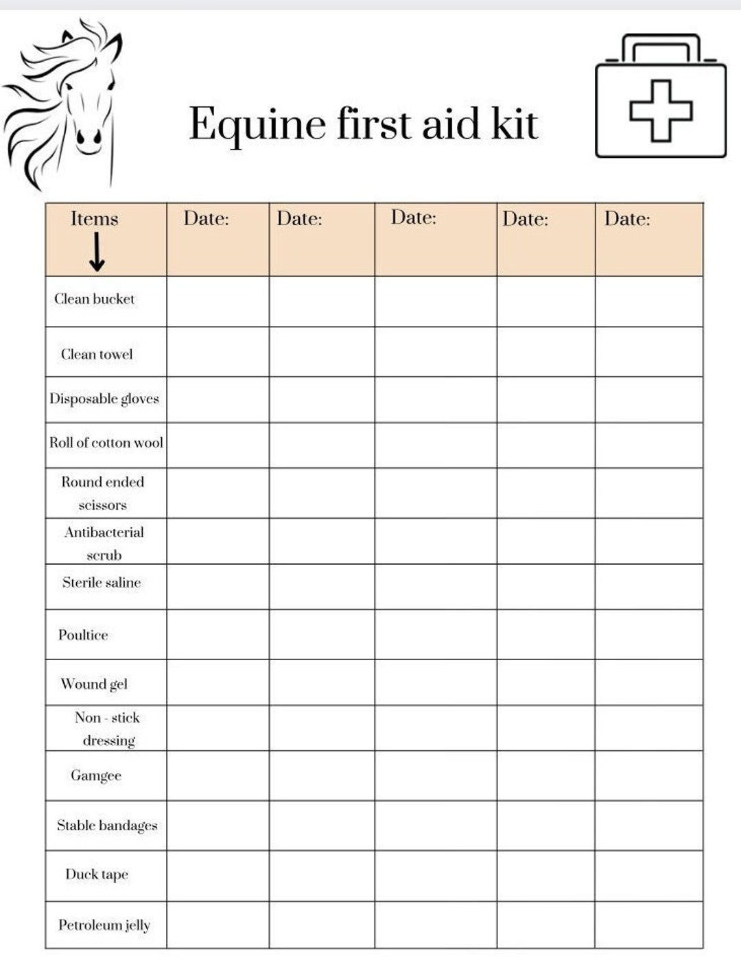 Equine First Aid Check List - Etsy