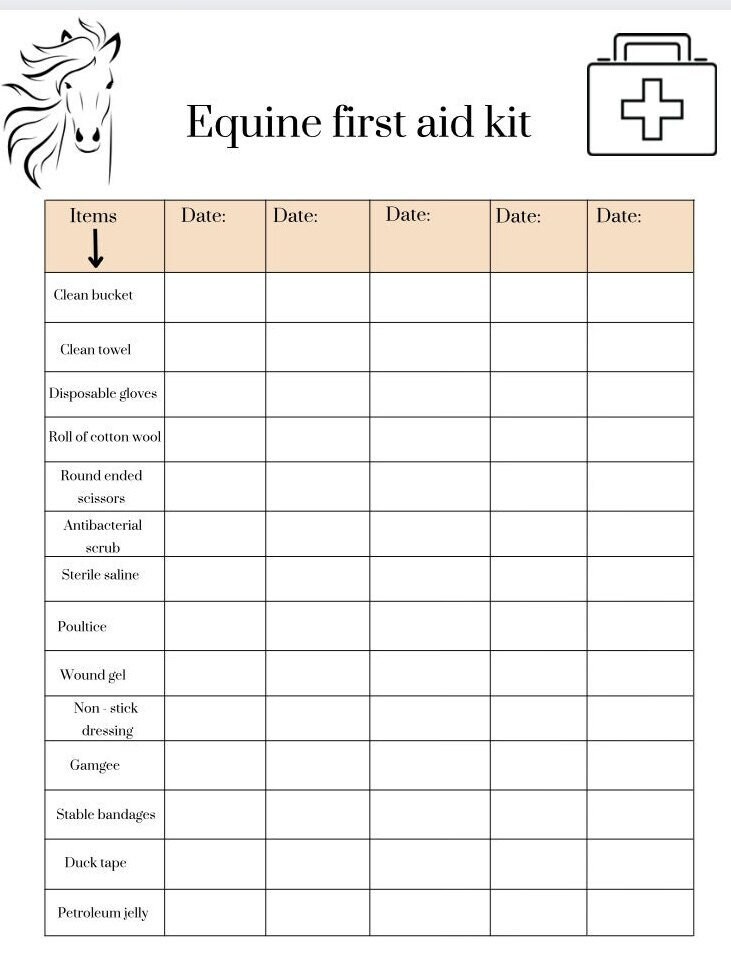 Equine First Aid Check List - Etsy