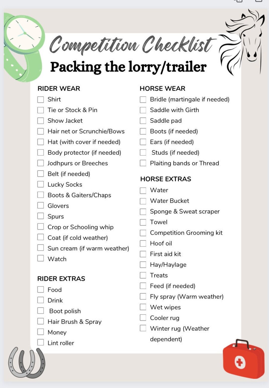 Competition Checklist Digital Download - Etsy