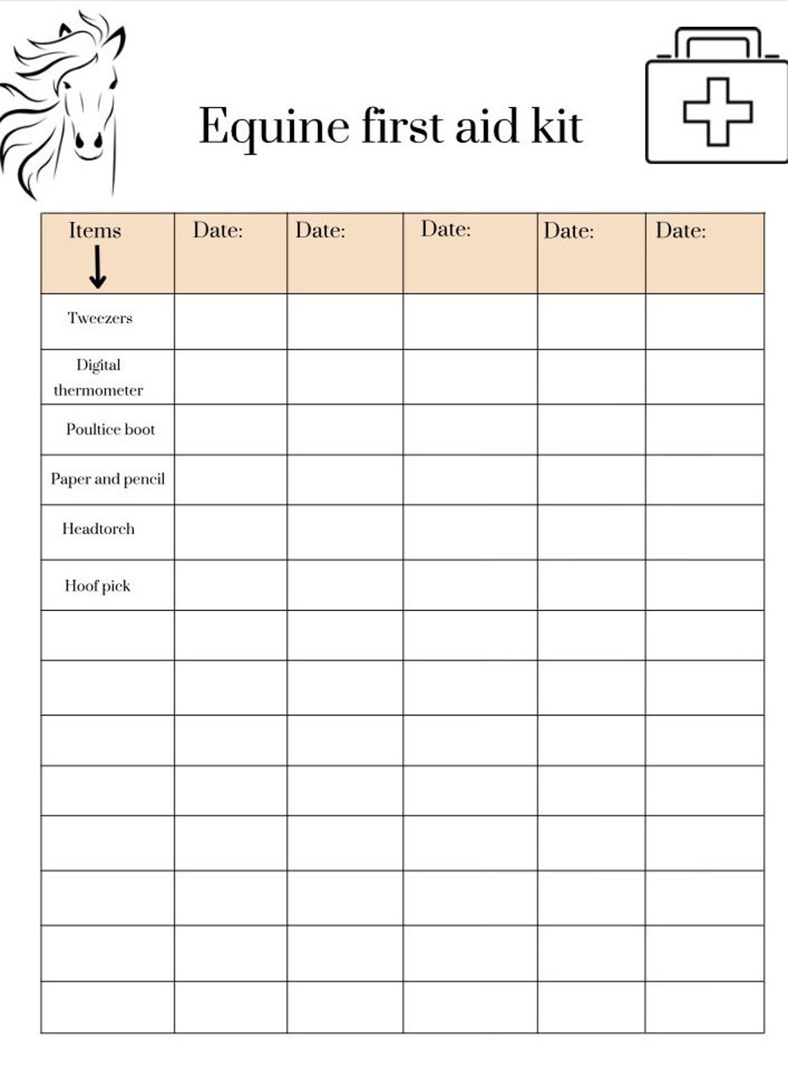 Equine First Aid Check List - Etsy