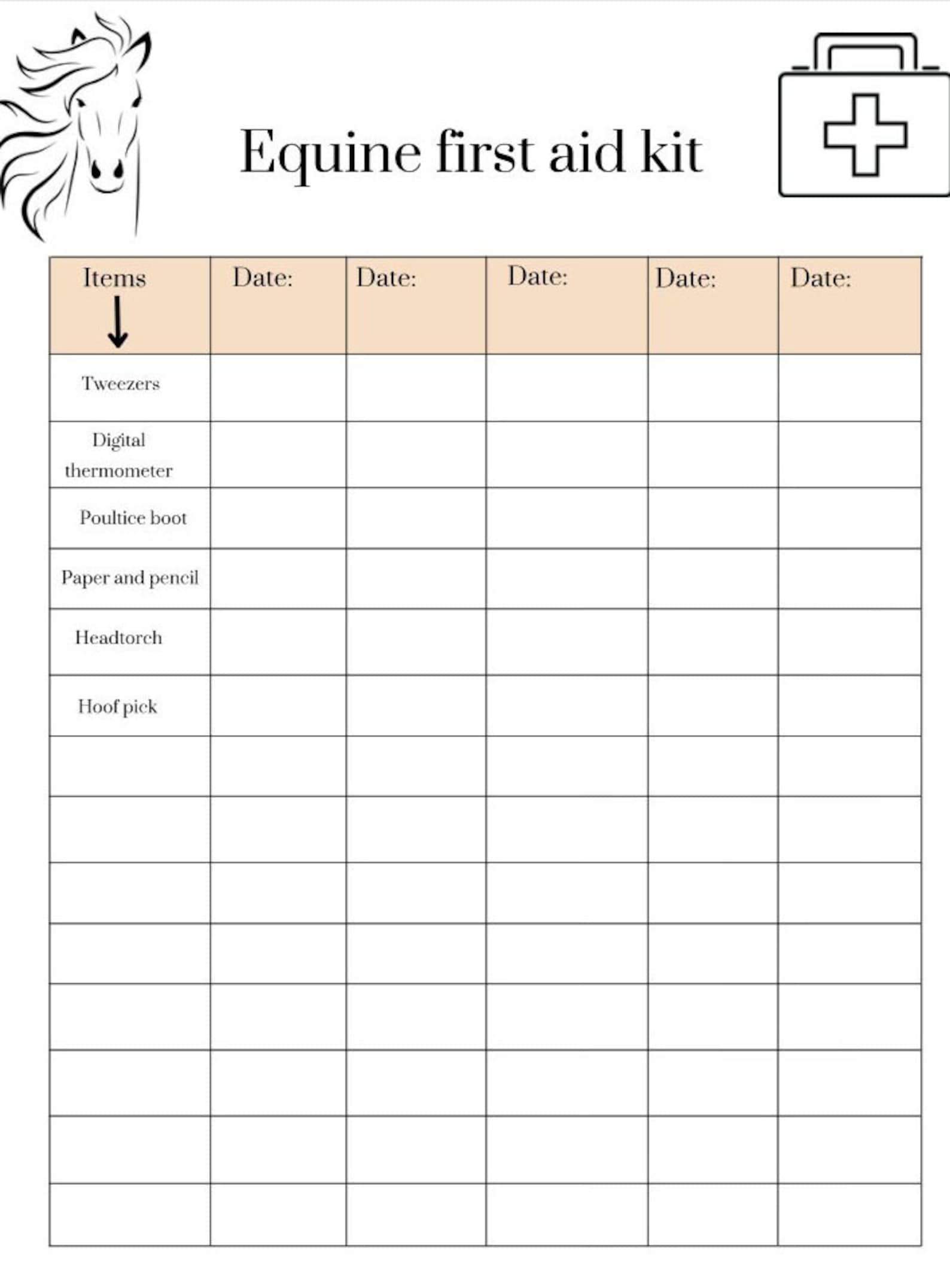 Equine First Aid Check List - Etsy