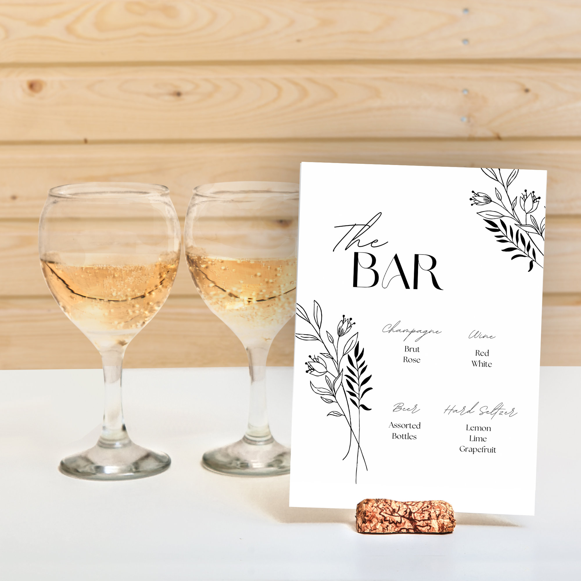 Letrero de bar, menú de bebidas florales moderno, plantilla minimalista ...