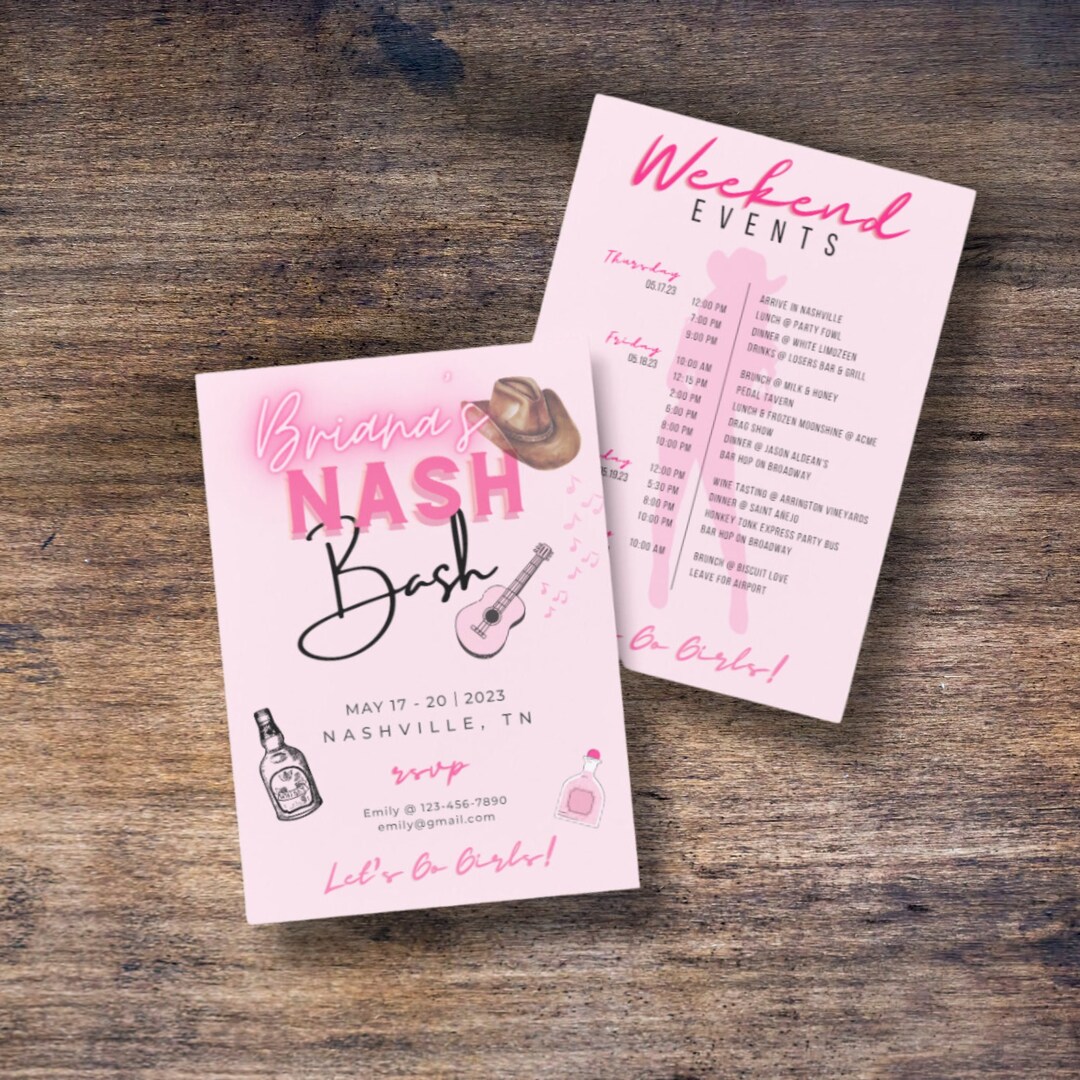 Nashville Bachelorette Party Invitation Cowgirl Bachelorette Itinerary ...