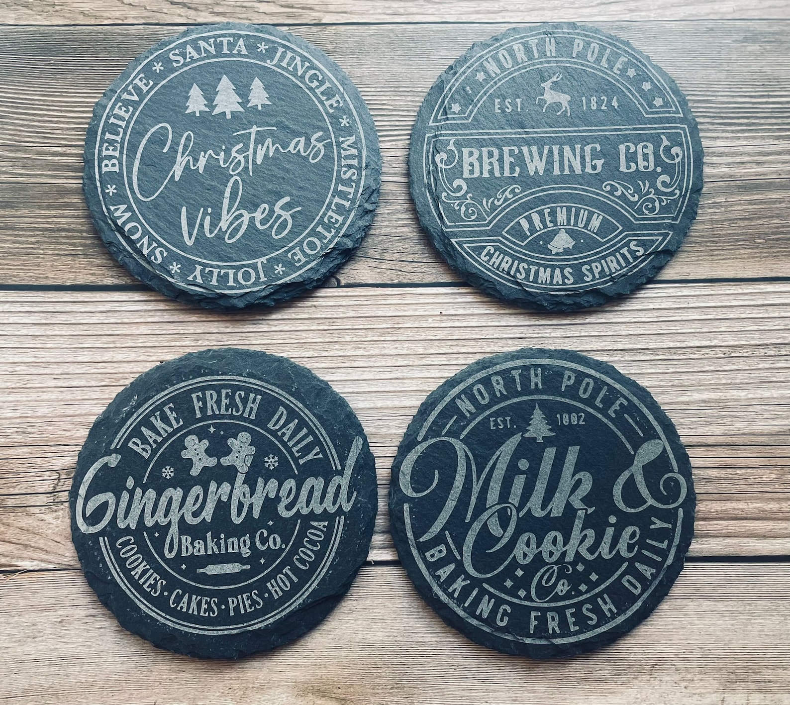 Elegant Slate Christmas Coasters Set set of 4 Natural Slate Drink ...