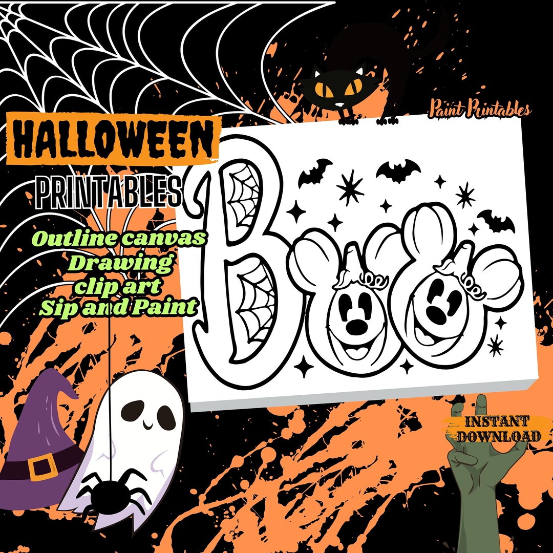 PRE DRAWN CANVAS Halloween Boo Png Paint and Sip Canvas - Etsy