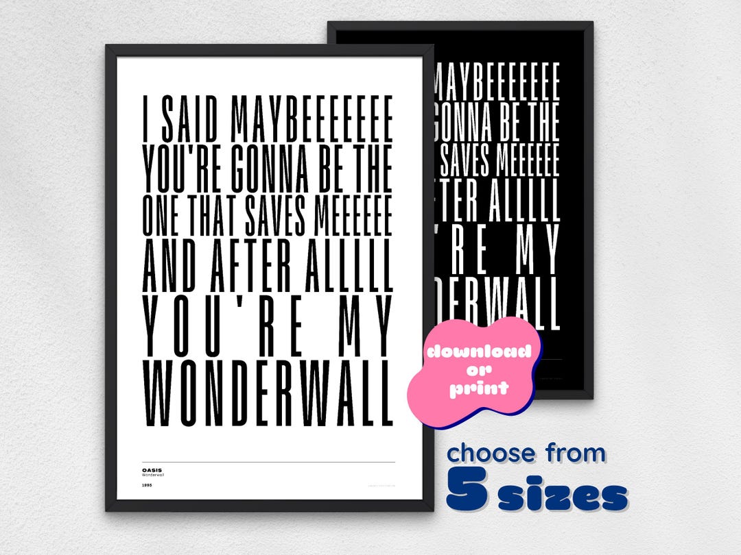 WONDERWALL / Song Lyric Poster / Download or Print / Fan Gift / Words ...