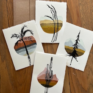 Desert, Beach, Mountain, and Prairie Greeting Cards. Set of 4 Handmade ...