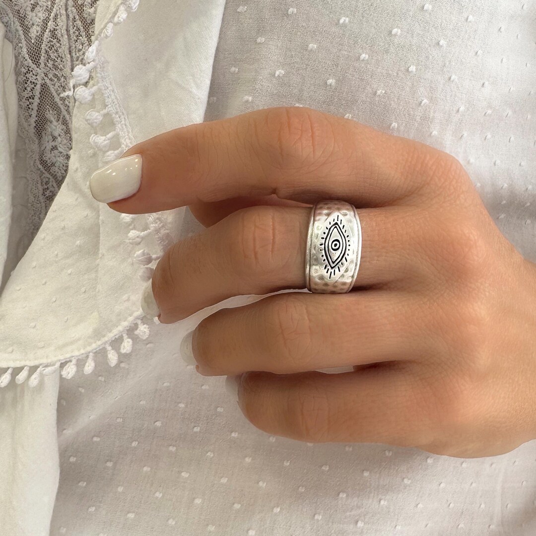 Silver Evil Eye Ring, Chunky Silver Ring, Good Luck Ring, Chevalier ...