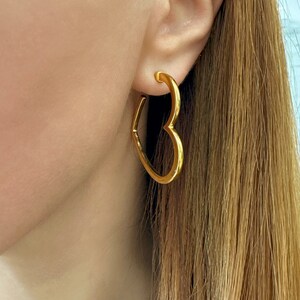 Heart Shaped Hoops, Chunky Gold Hoops, Gold Heart Hoop Earrings, Heart ...