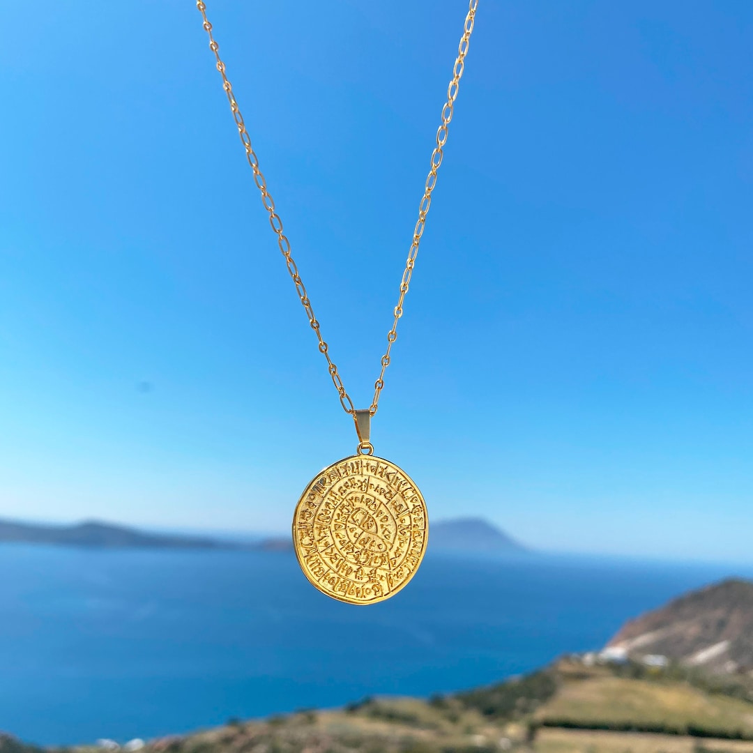 Phaistos Disc Necklace: Ancient Greek Medallion Jewelry, Gold Coin ...