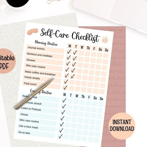 Daily Self Care Checklist Printable Self Care Habit Tracker - Etsy Canada