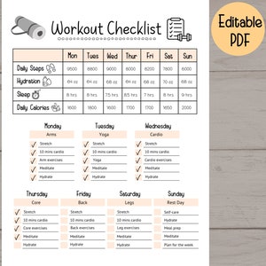 Workout Checklist Editable Daily Workout Routine Chart - Etsy