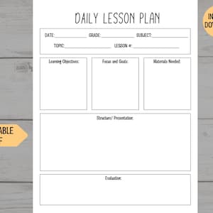 Daily Lesson Plan Template Simple Lesson Plan Template for - Etsy