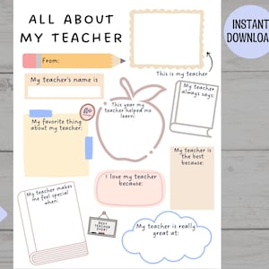 All About My Teacher Printable Teacher Appreciation Week - Etsy
