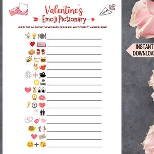 Valentine's Day Emoji Pictionary Game Printable Fun Emoji - Etsy