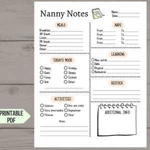 Nanny Notes Printable Nanny Information Sheet Daycare - Etsy