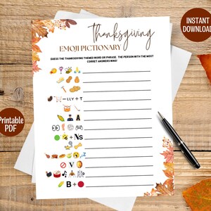 Thanksgiving Emoji Pictionary Game Printable Friendsgiving - Etsy