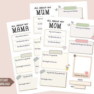 All About My Mom Survey Printable Mothers Day Questionnaire - Etsy